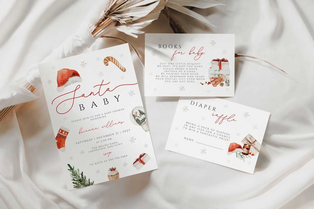 Santa Baby Shower Invitation Bundle, a Merry Little Winter Baby Shower ...