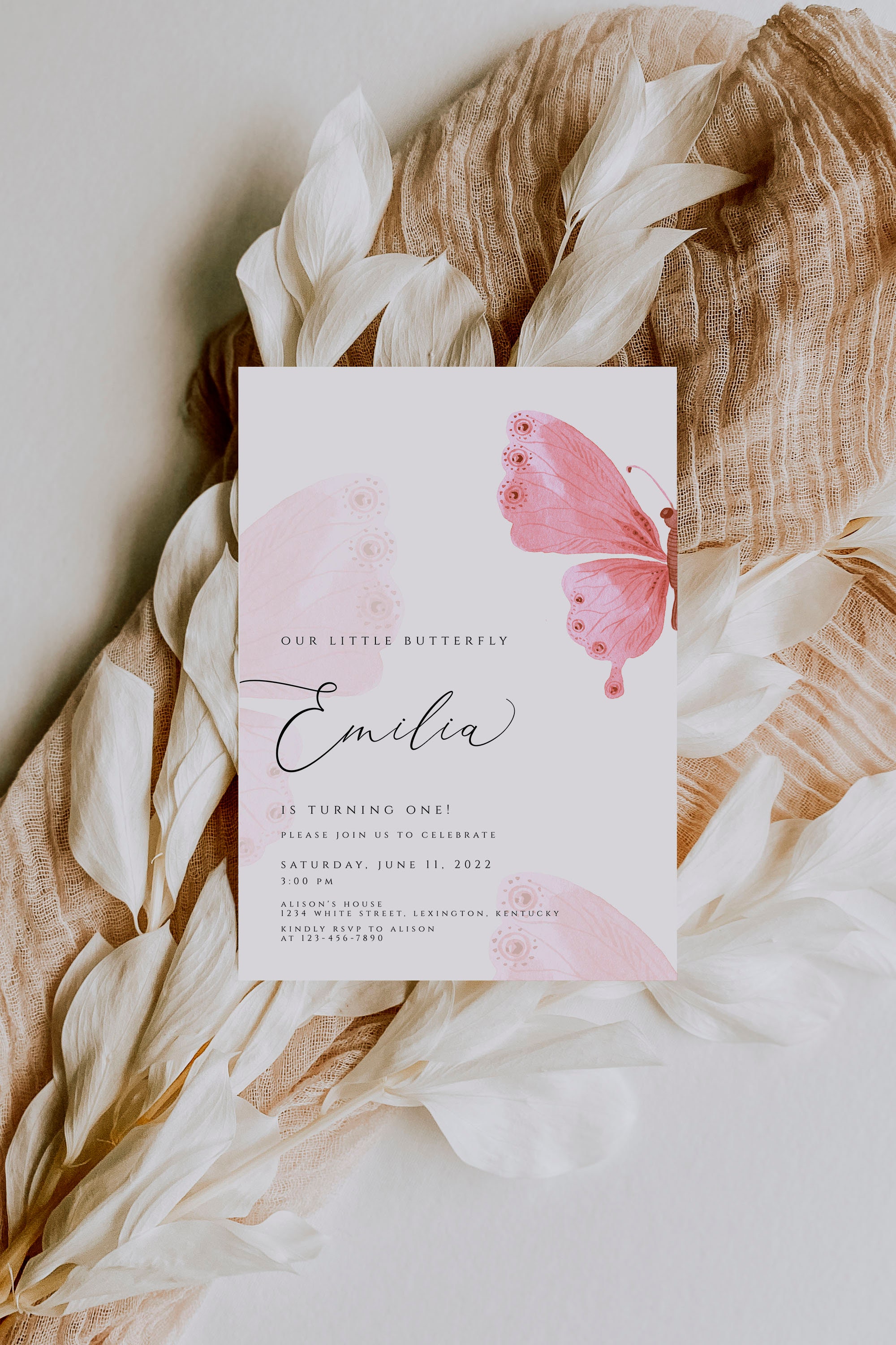 Pink Butterfly Birthday Invitation Simple Butterfly - Etsy