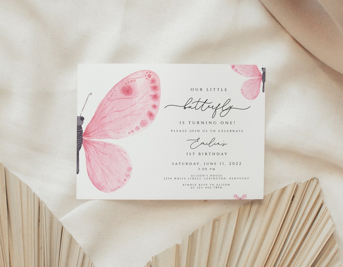 Butterfly Birthday Invitation Butterfly 1st Birthday Invite - Etsy