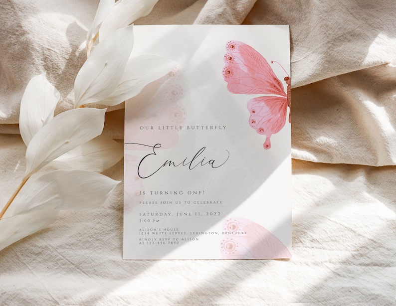 Pink Butterfly Birthday Invitation Simple Butterfly - Etsy