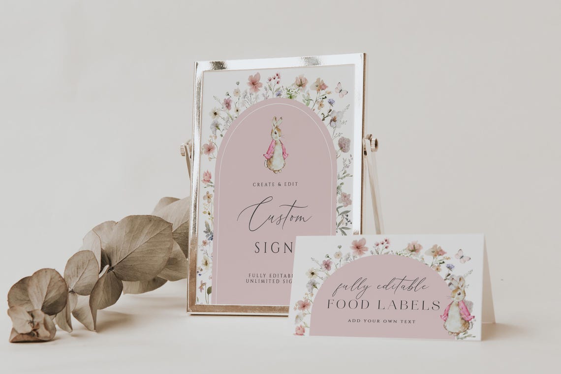 Peter Rabbit Baby Shower Pink Arch Invite Set, A Little Bunny is on the ...