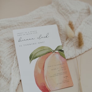 Peach Birthday Invitations, editable Peach Birthday Invitation, sweet ...