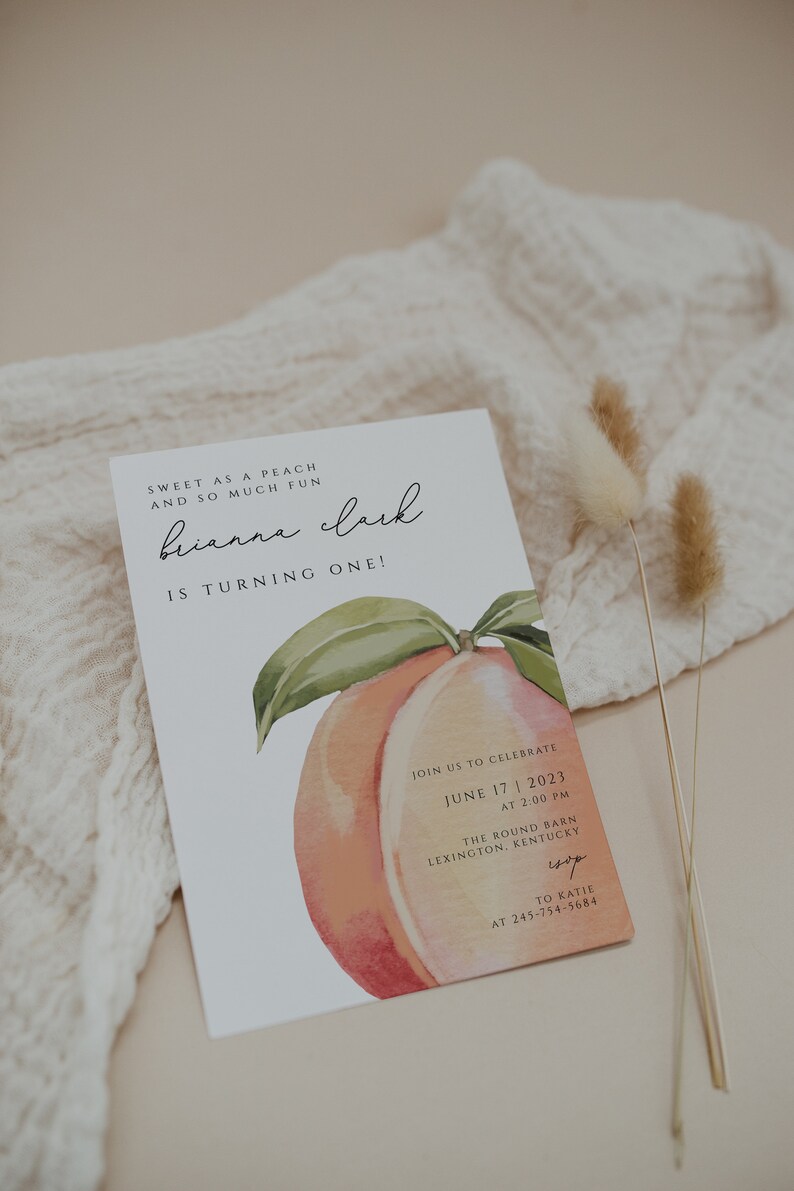Peach Birthday Invitations, editable Peach Birthday Invitation, sweet ...