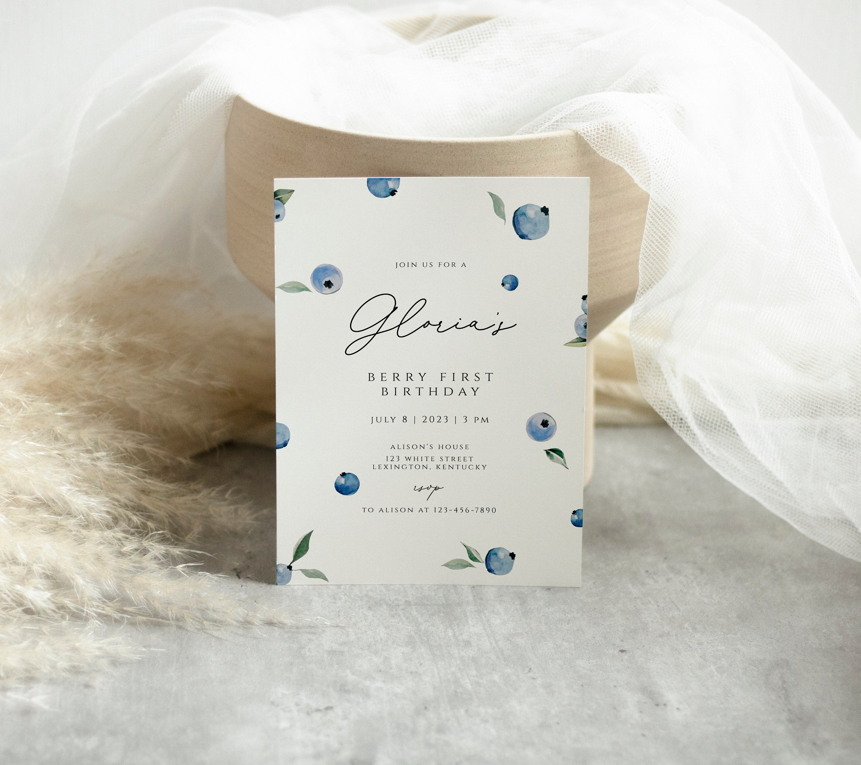 Blueberry Birthday Invitation Berry Sweet Birthday Party - Etsy