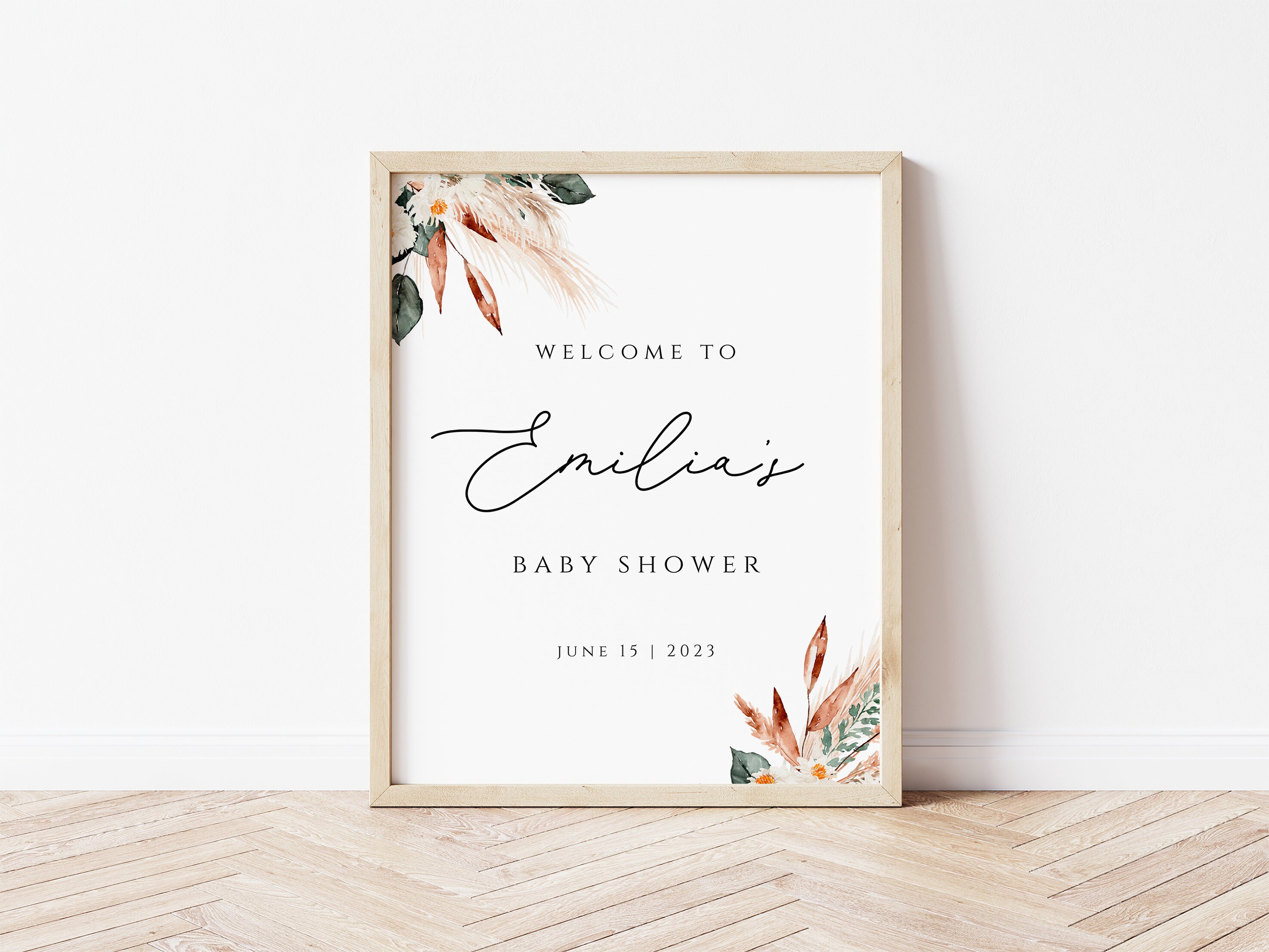 Boho Pampas Baby Shower Signwelcome Sign Baby Showerbeige - Etsy