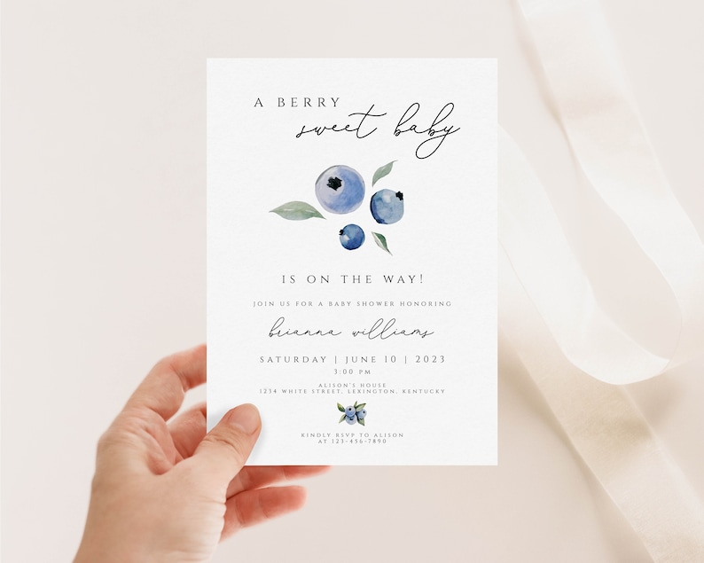 Blueberry Baby Shower Invitation Bundle, A Berry Sweet Baby is on the ...