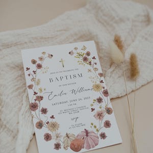 Fall Autumn Baptism Invitation Blush Pink Baptism Invitation Template ...