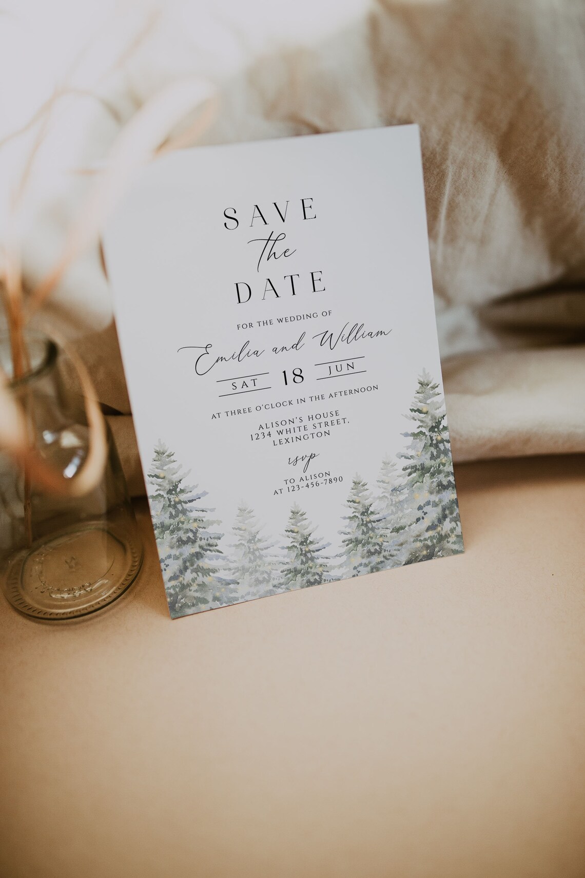Winter Save the Date Template, Christmas Forest Save the Date Invite ...