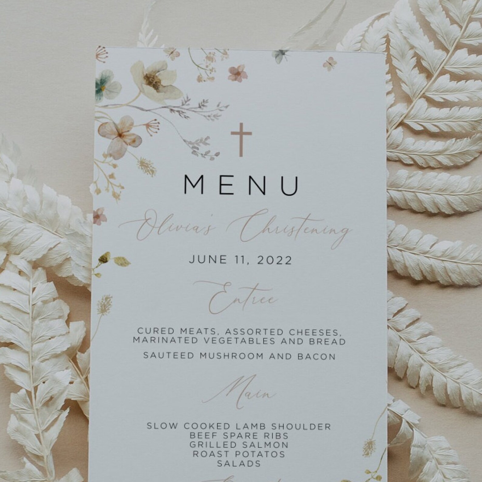 Wildflower Baptism Menu Template, Printable Christening Table Menu ...