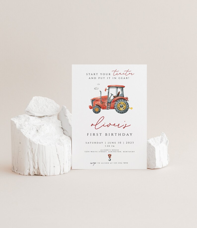 Tractor Birthday Party Invitation Minimalist Red Tractor - Etsy