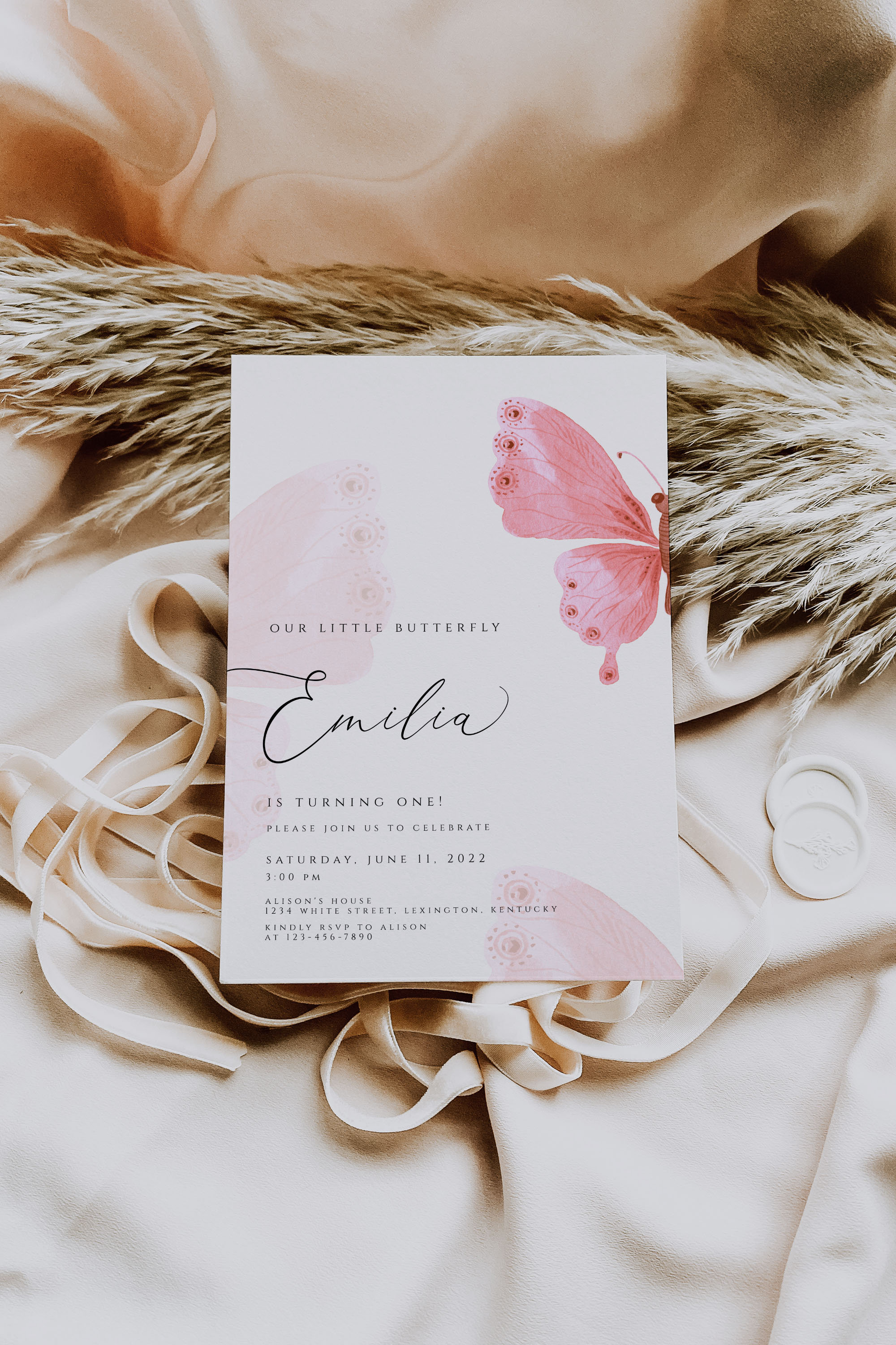 Pink Butterfly Birthday Invitation Simple Butterfly - Etsy