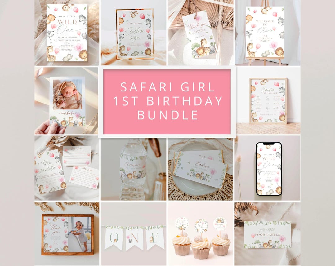 Girl Wild One 1st Birthday Bundle, Pink Safari Wild One Birthday Bundle ...