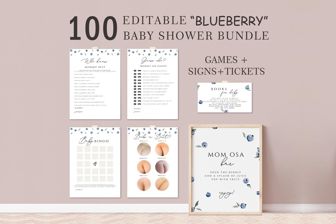 100 Editable Blueberry Baby Shower Games and Signs, Blueberry Baby ...