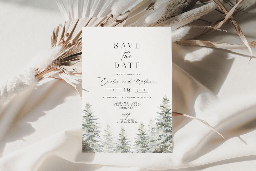Winter Save the Date Template, Christmas Forest Save the Date Invite ...