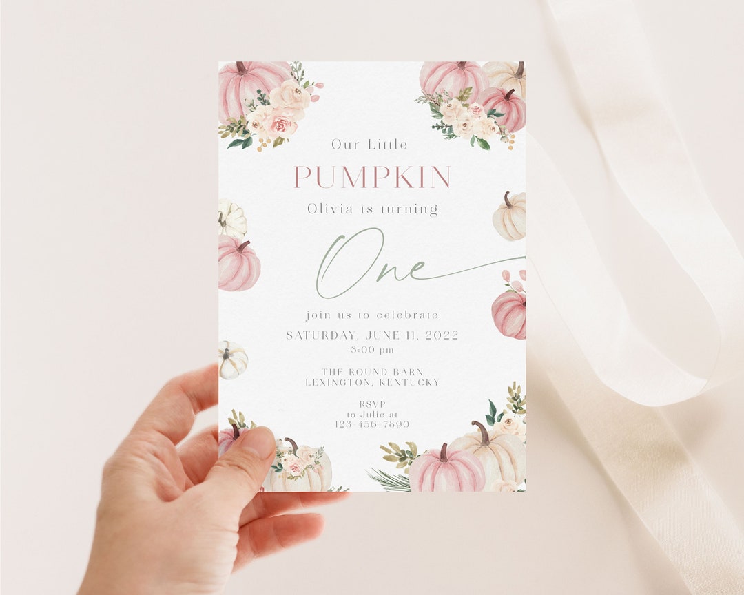 Girl Pumpkin First Birthday Invitation Template, Our Little Pumpkin 1st ...