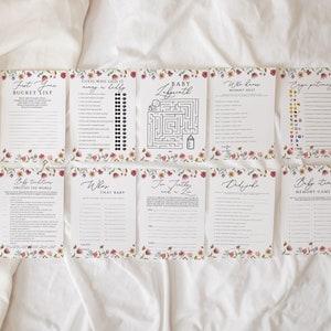 100 Editable Pink Flower Baby Shower Games and Signs, Wildflower Baby ...