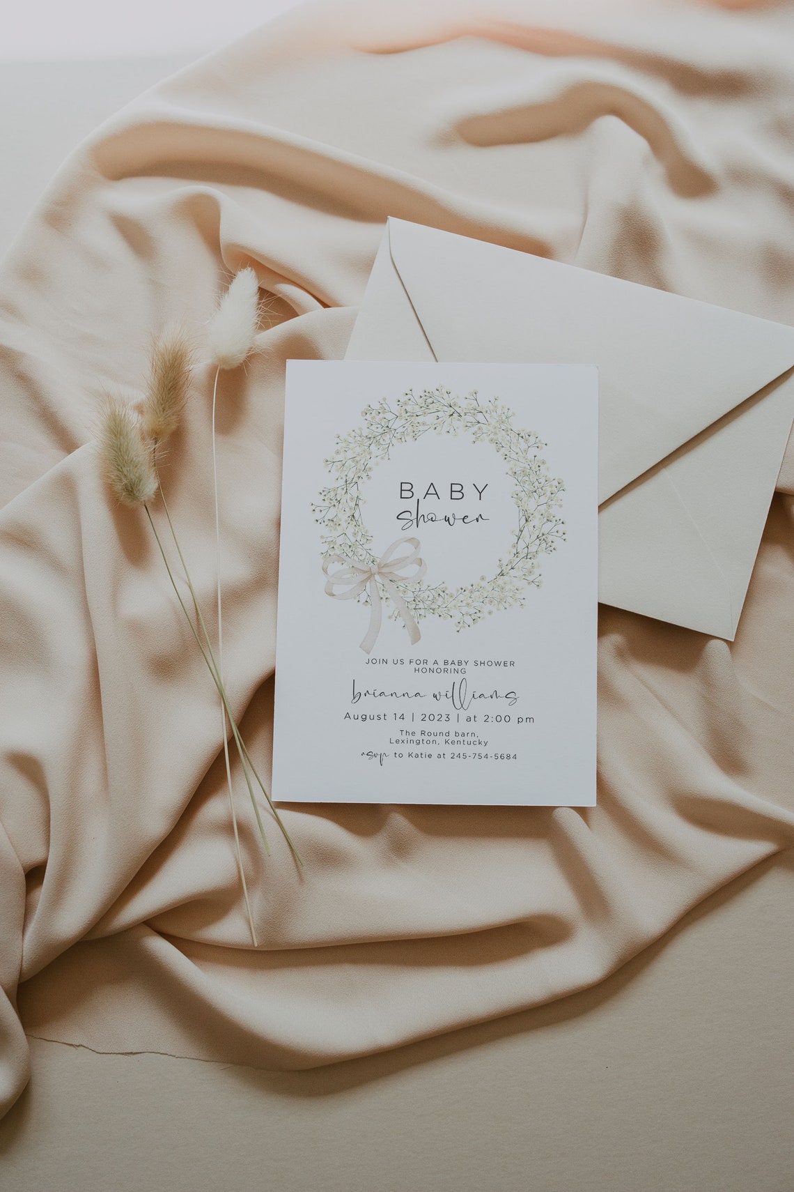 White Flowers Baby Shower Invitation, Baby's Breath Shower Invitation ...
