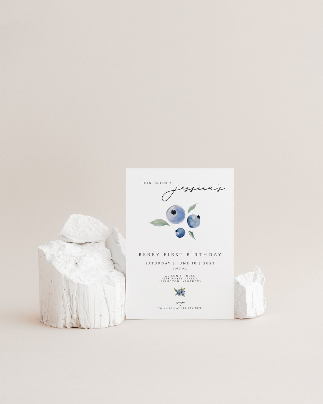 Editable Blueberry Birthday Invitation Template First Birthday Berry ...
