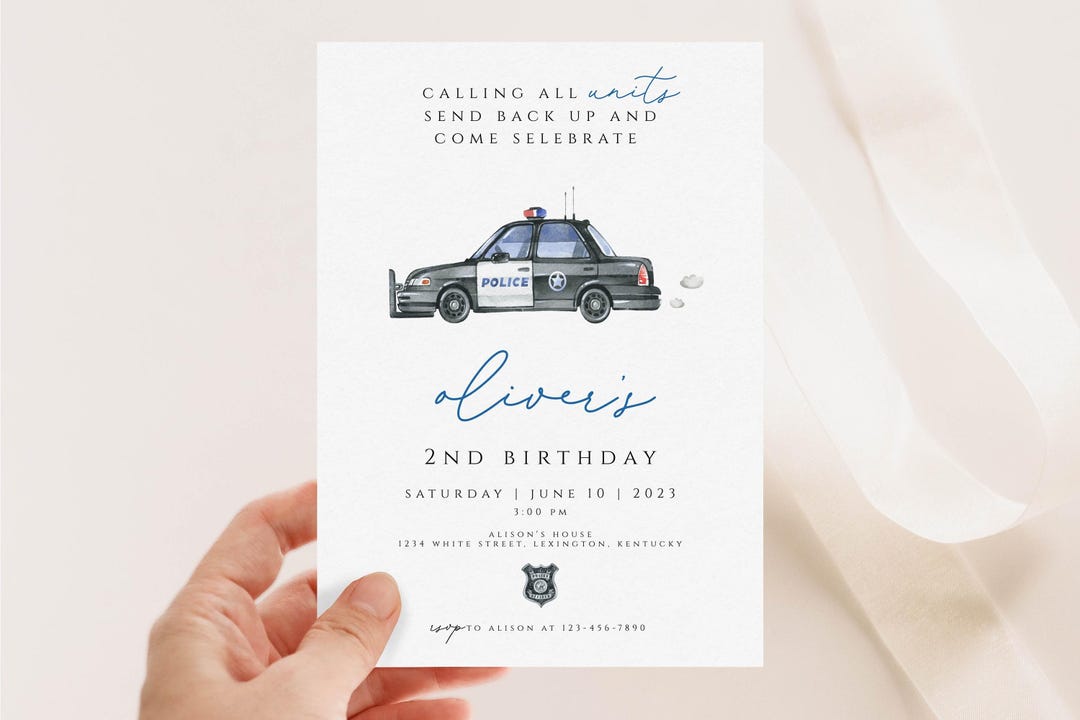 Police Birthday Party Invitation, Minimalist Officer Policeman Birthday ...