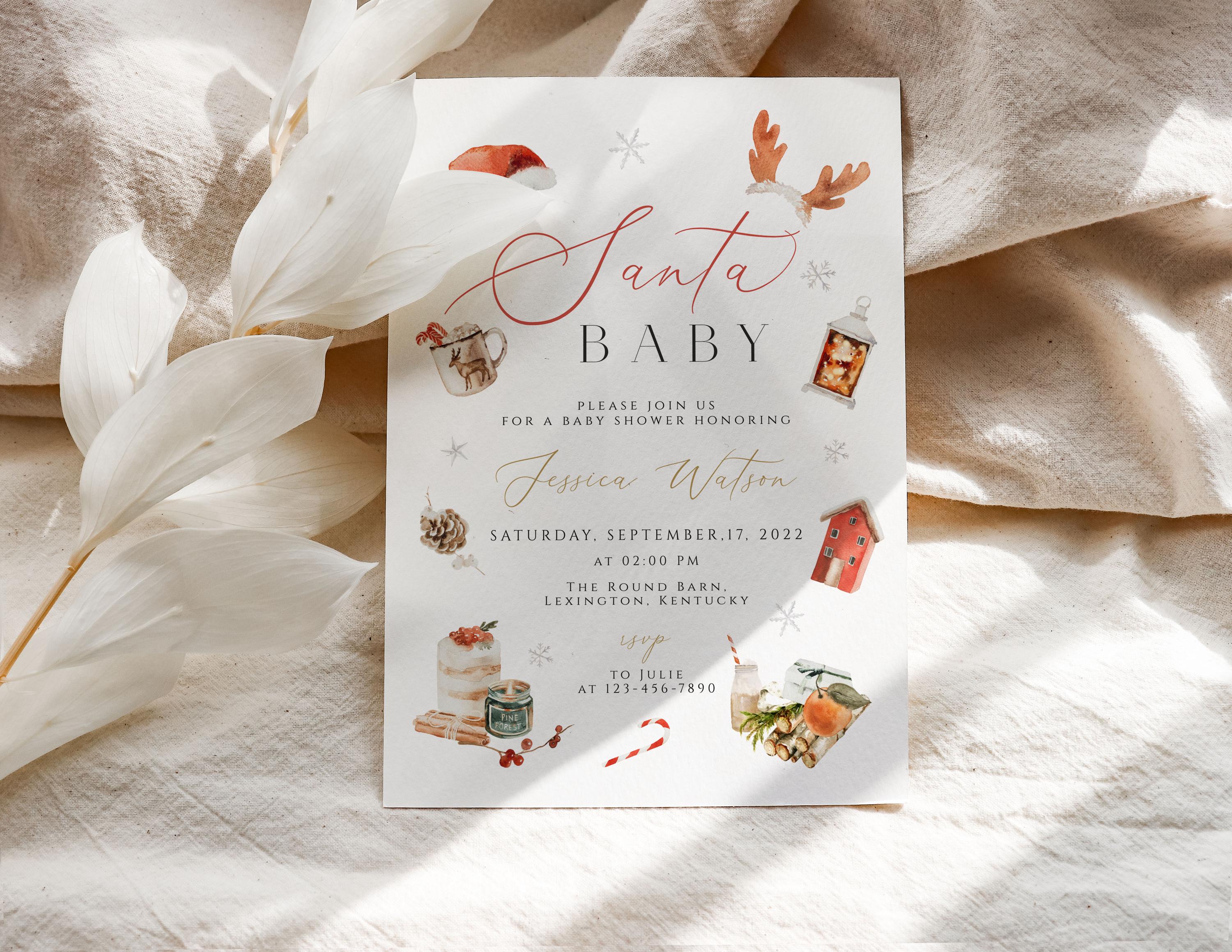 Santa Baby Shower Invitation Bundle, Winter Christmas Baby Shower, Xmas ...