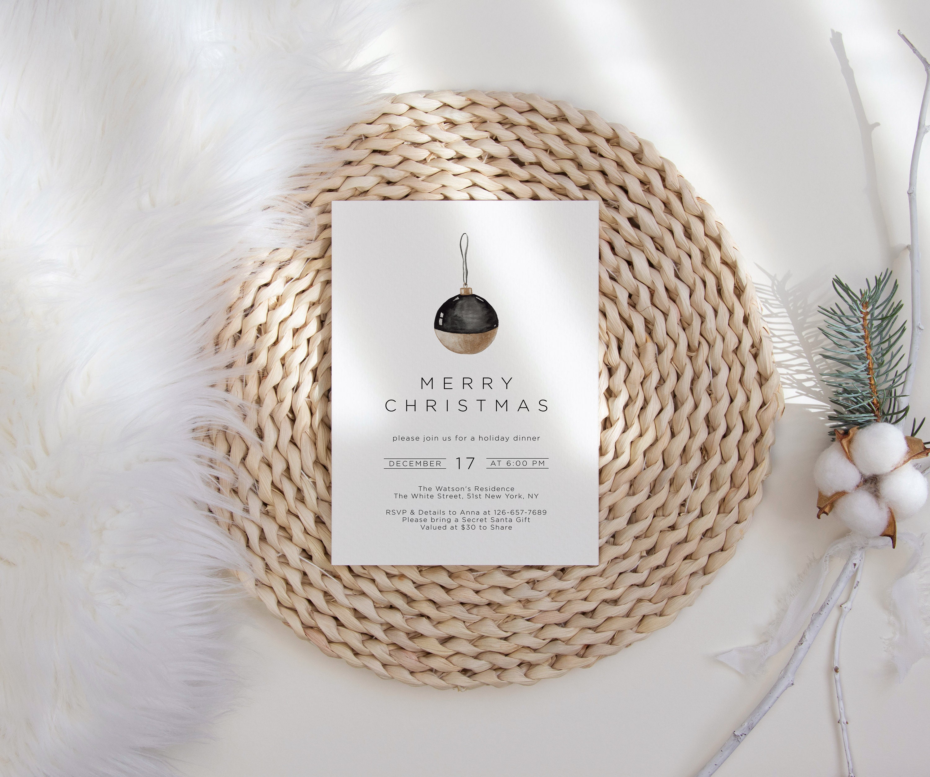 Minimalist Christmas Party Invitation Template Printable Holiday Party ...