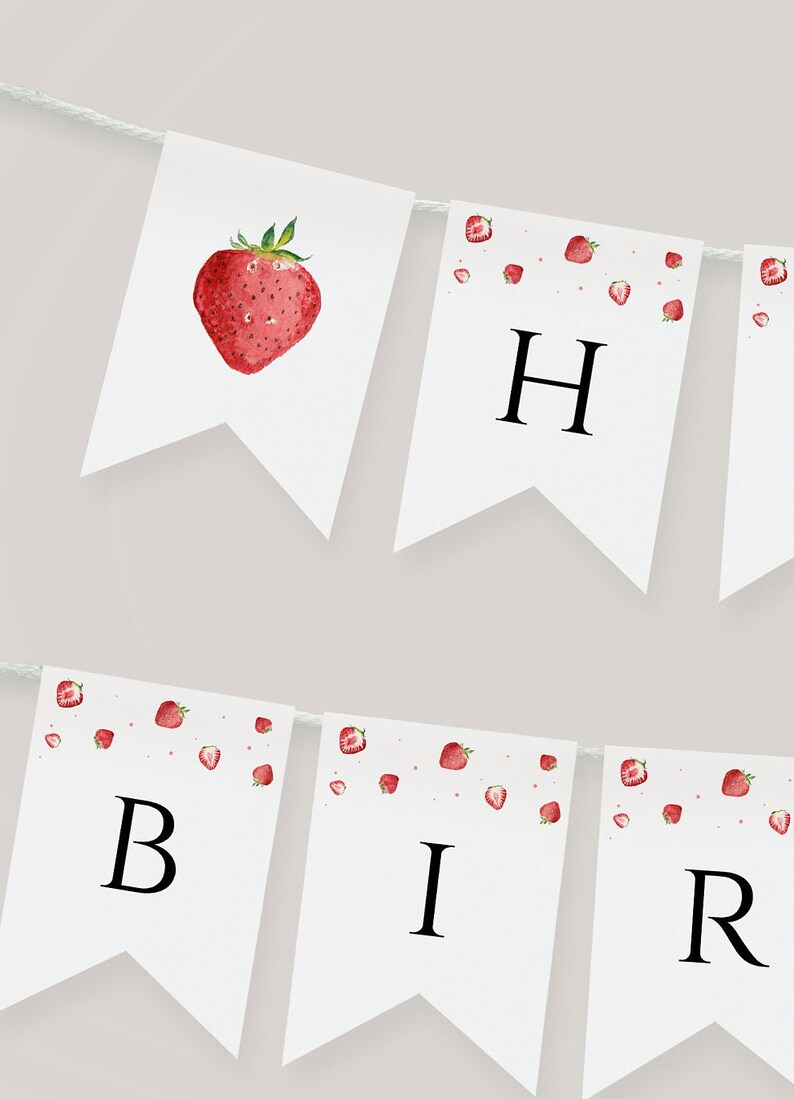 Strawberry Banner Template Strawberry Happy Birthday Banner 1st ...