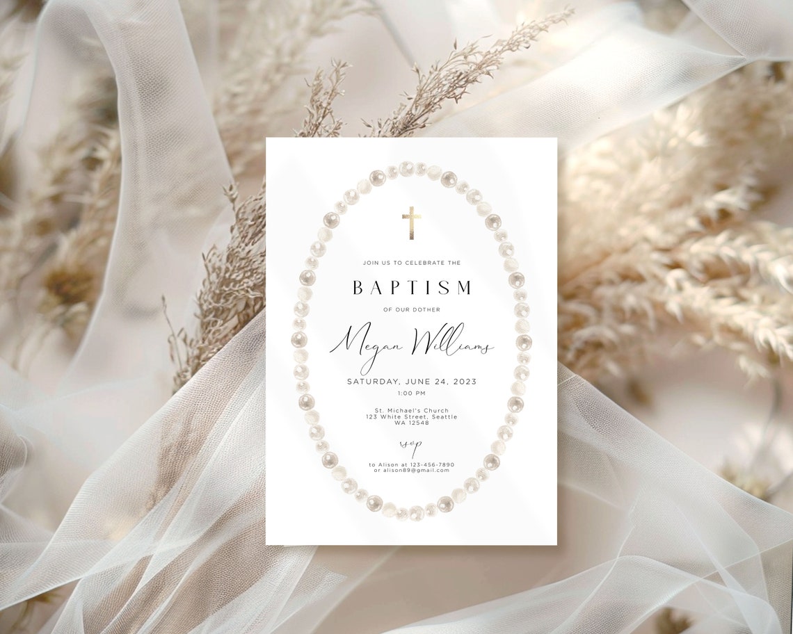 Pearl Baptism Invitation, Simple Baptism Invitation, Minimalist Holy ...
