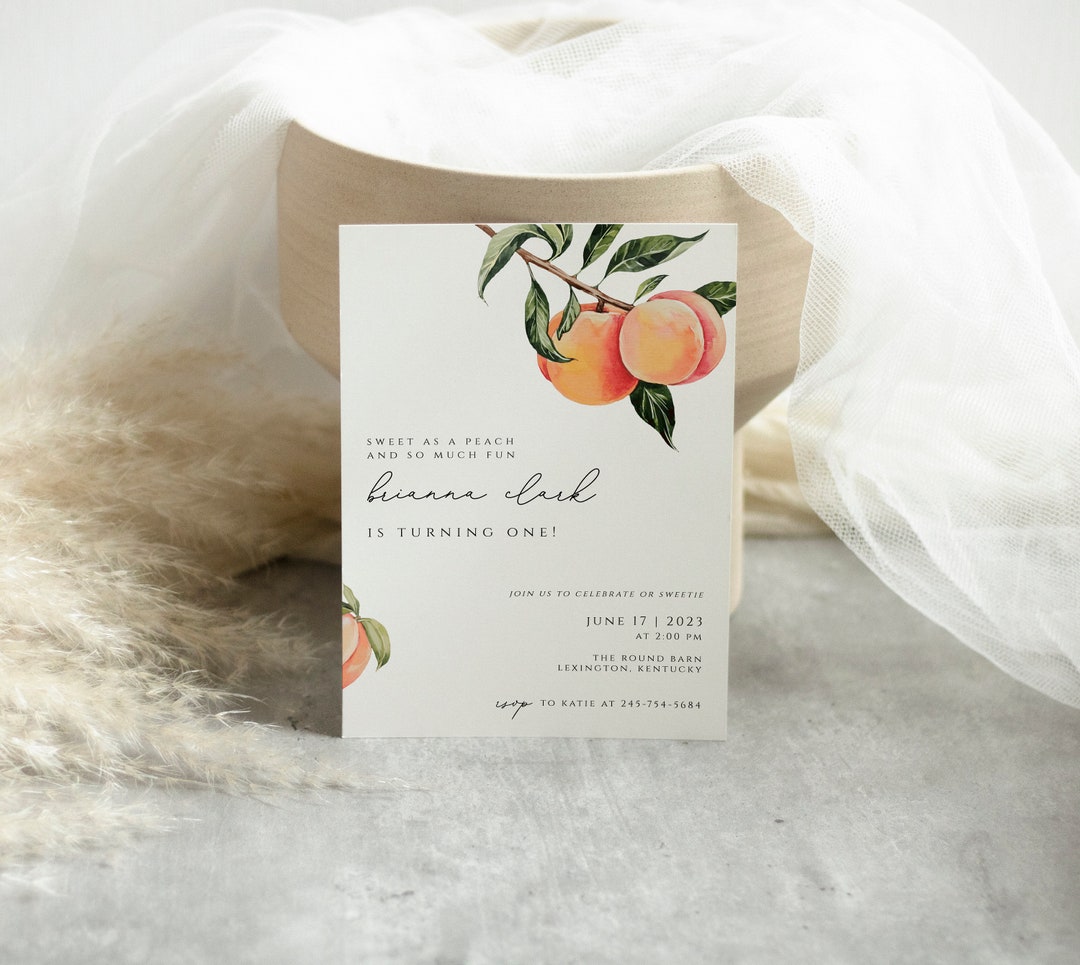 Peach Birthday Invitation, sweet Peach Birthday Invitations, Little ...