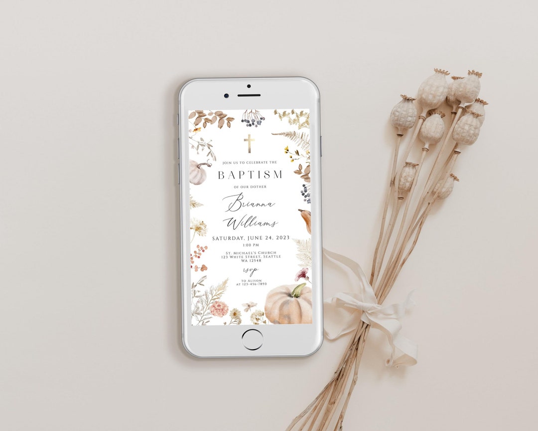 Baptism Fall Electronic Invitation, Autumn Baptism Digital Invitation ...