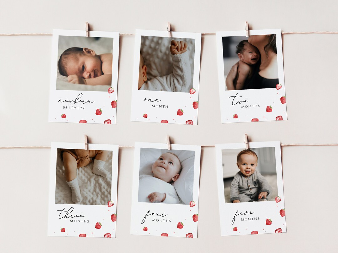 Editable Strawberry Monthly Banner, Milestone Photo Cards, Berry First ...