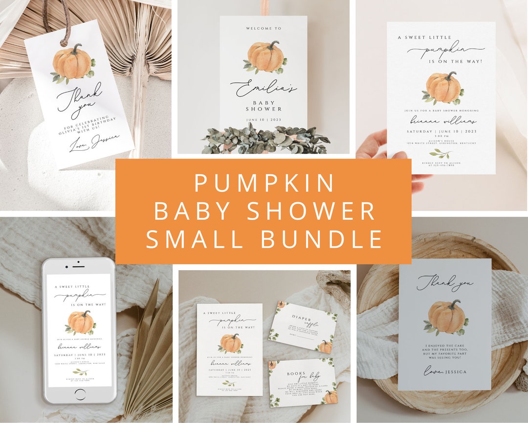 Pumpkin Baby Shower Invitation Bundle, A Little Pumpkin is on the Way ...