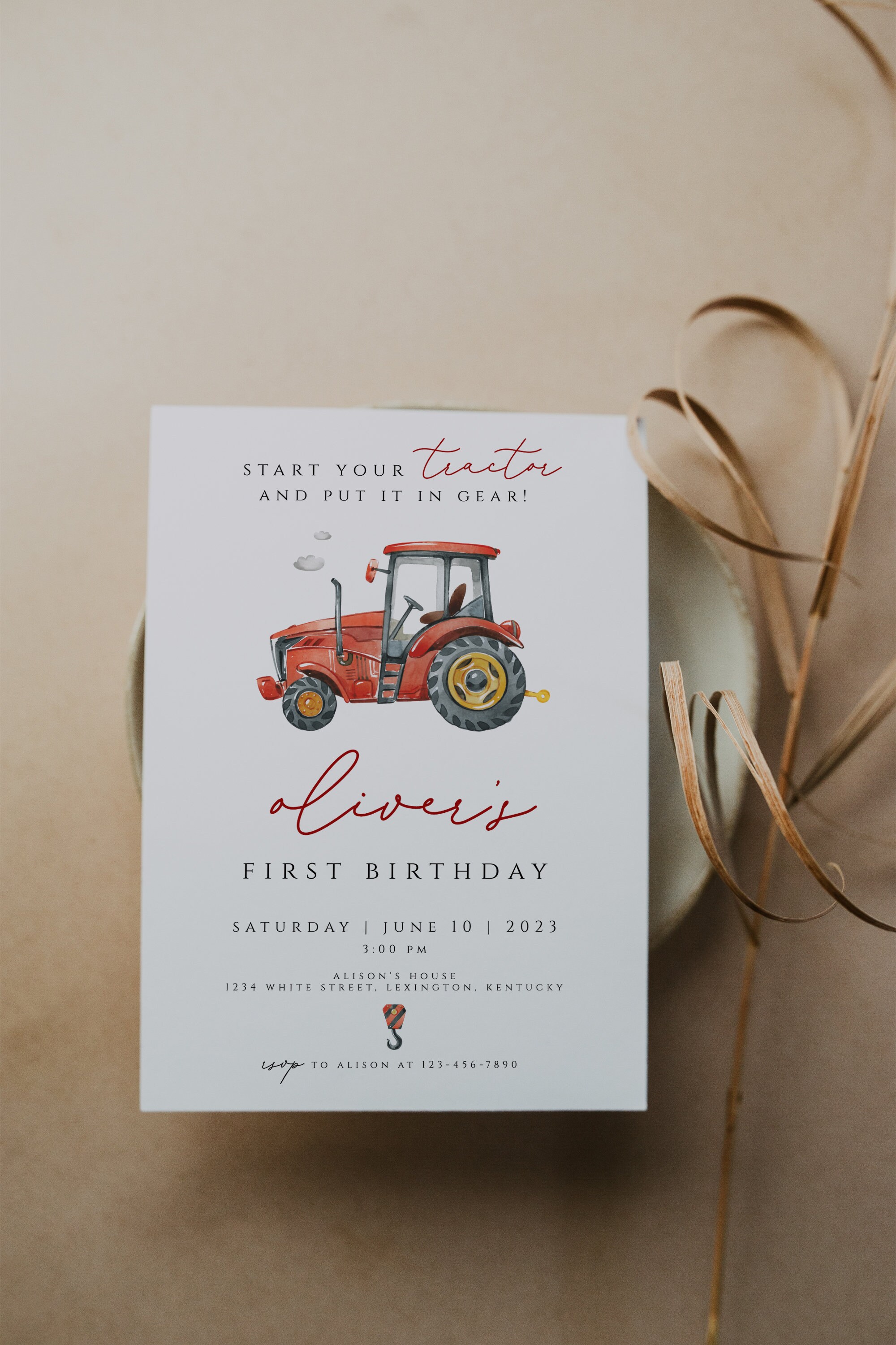 Tractor Birthday Party Invitation Minimalist Red Tractor - Etsy
