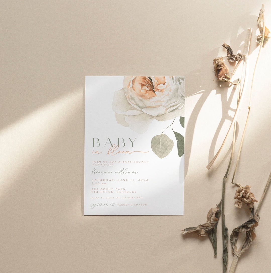 Floral Baby in Bloom Invitation Template, Muted Tones Boho Baby Shower ...