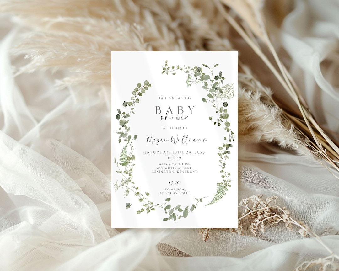 Greenery Baby Shower Invitation, Botanical Baby Shower Invite, Gender ...