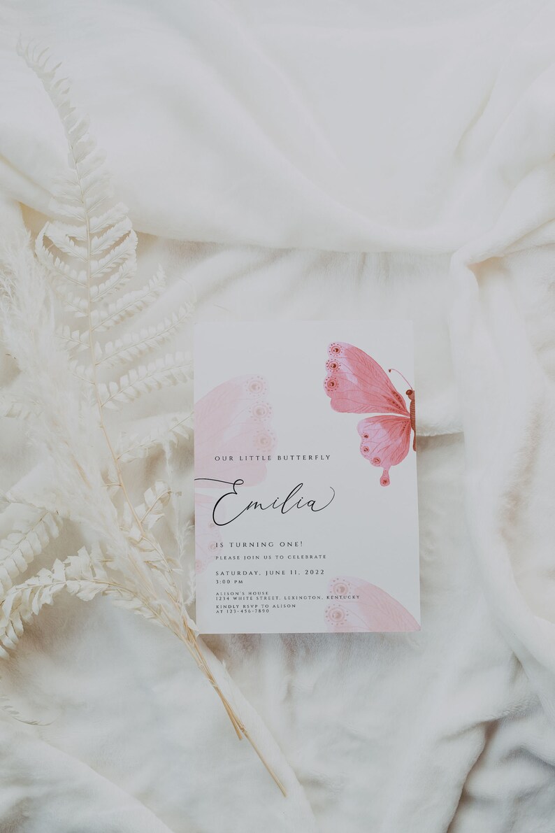 Pink Butterfly Birthday Invitation Simple Butterfly - Etsy