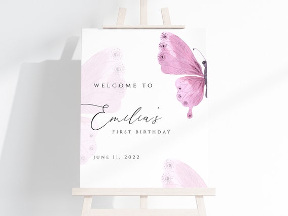 Editable Butterfly Birthday Welcome Sign Butterfly Purple - Etsy