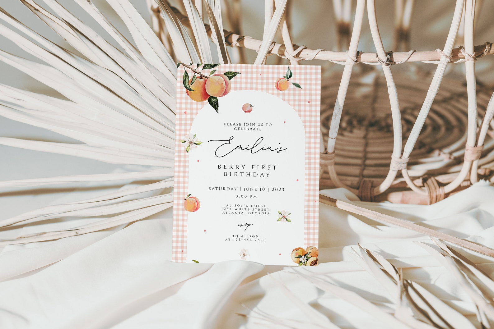 Peach Birthday Invitation, Sweet Peach Birthday Invite, Little Peach ...