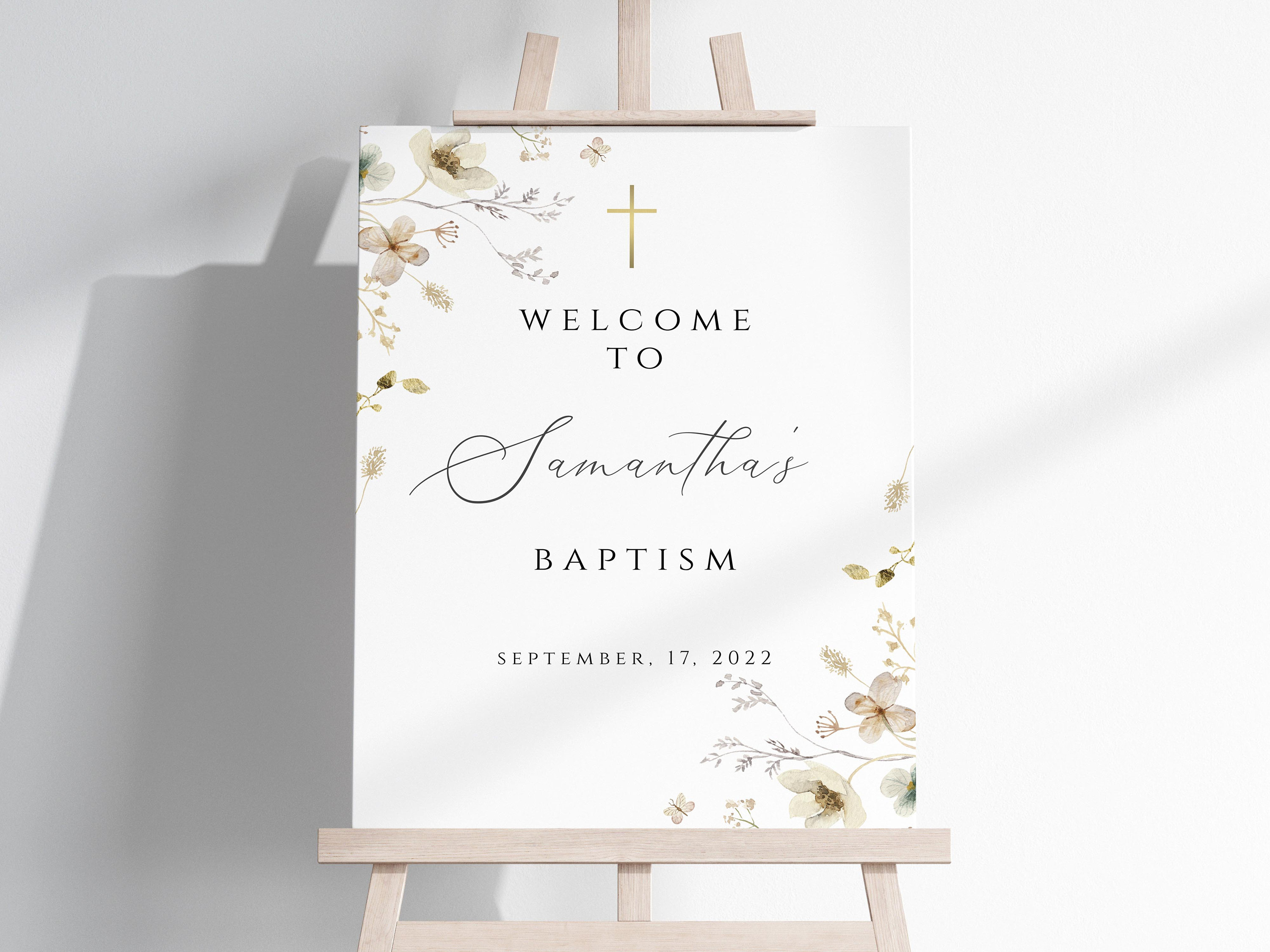 Printable Baptism Welcome Sign, Christening Welcome Sign, Wildflower ...