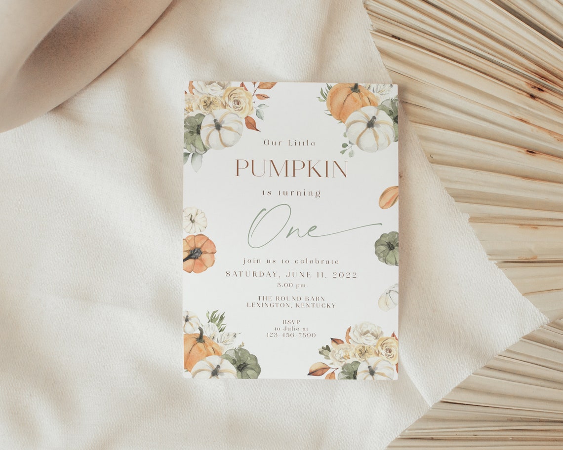 Pumpkin First Birthday Invitation Template Our Little Pumpkin - Etsy