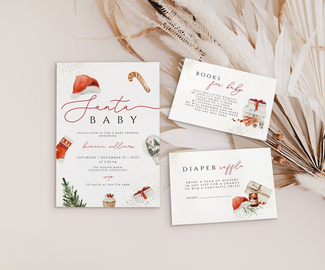 Santa Baby Shower Invitation Bundle, Winter Christmas Baby Shower, Xmas ...