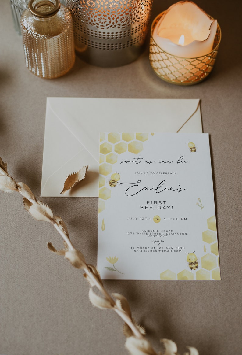 Editable Bee Birthday Invitation Template Bee 1st Birthday - Etsy