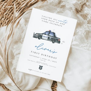 Police Birthday Party Invitation, Minimalist Officer Policeman Birthday ...