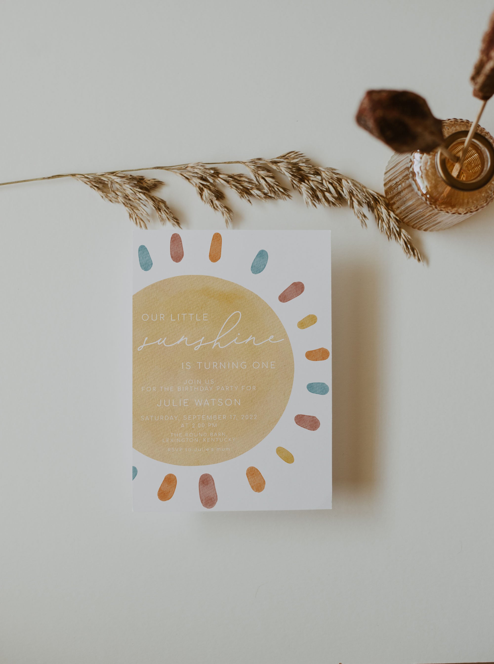 Editable Sunshine Birthday Invitation Template, Our Little Sunshine 1st ...