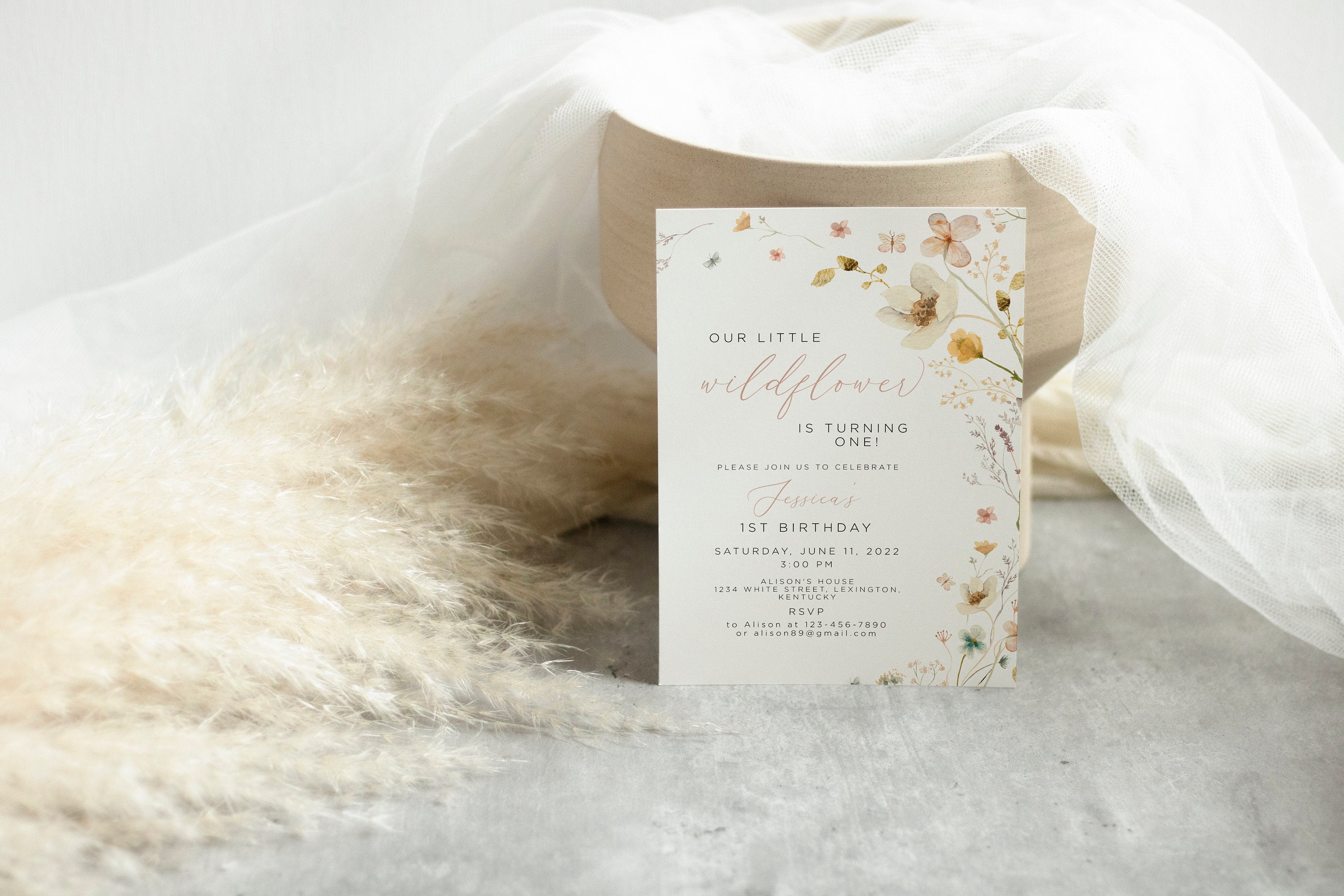 Wildflower 1st Birthday Party Invitation Template Wildflower - Etsy