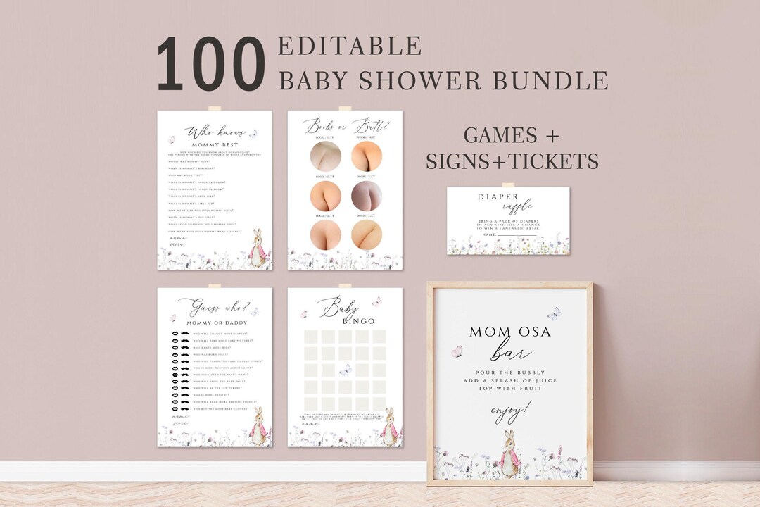 Editable Peter Rabbit Baby Shower Game Bundle, Pink Peter Rabbit Baby ...