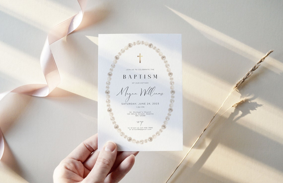 Pearl Baptism Invitation, Simple Baptism Invitation, Minimalist Holy ...