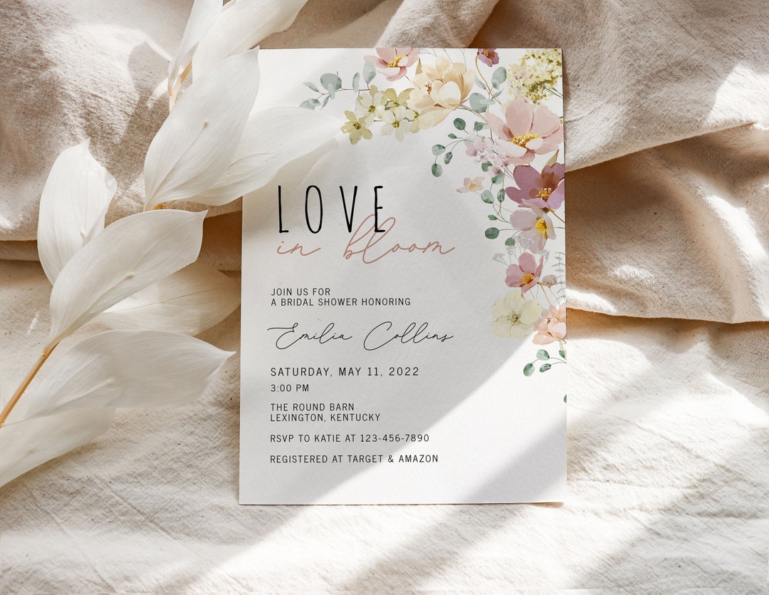 Love in Bloom, Flower Bridal Shower Invitation, Floral Bridal Shower Invitation, Pink Floral ...