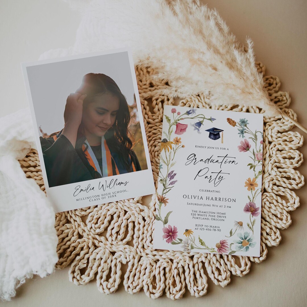 Wildflower Graduation Invitation With Photo, Wildflower Graduation ...