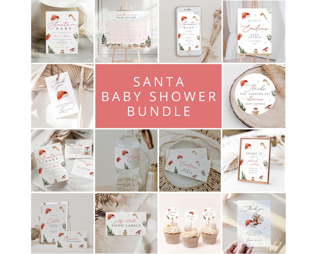 Santa Baby Shower Invitation Bundle, a Merry Little Baby Shower Bundle ...