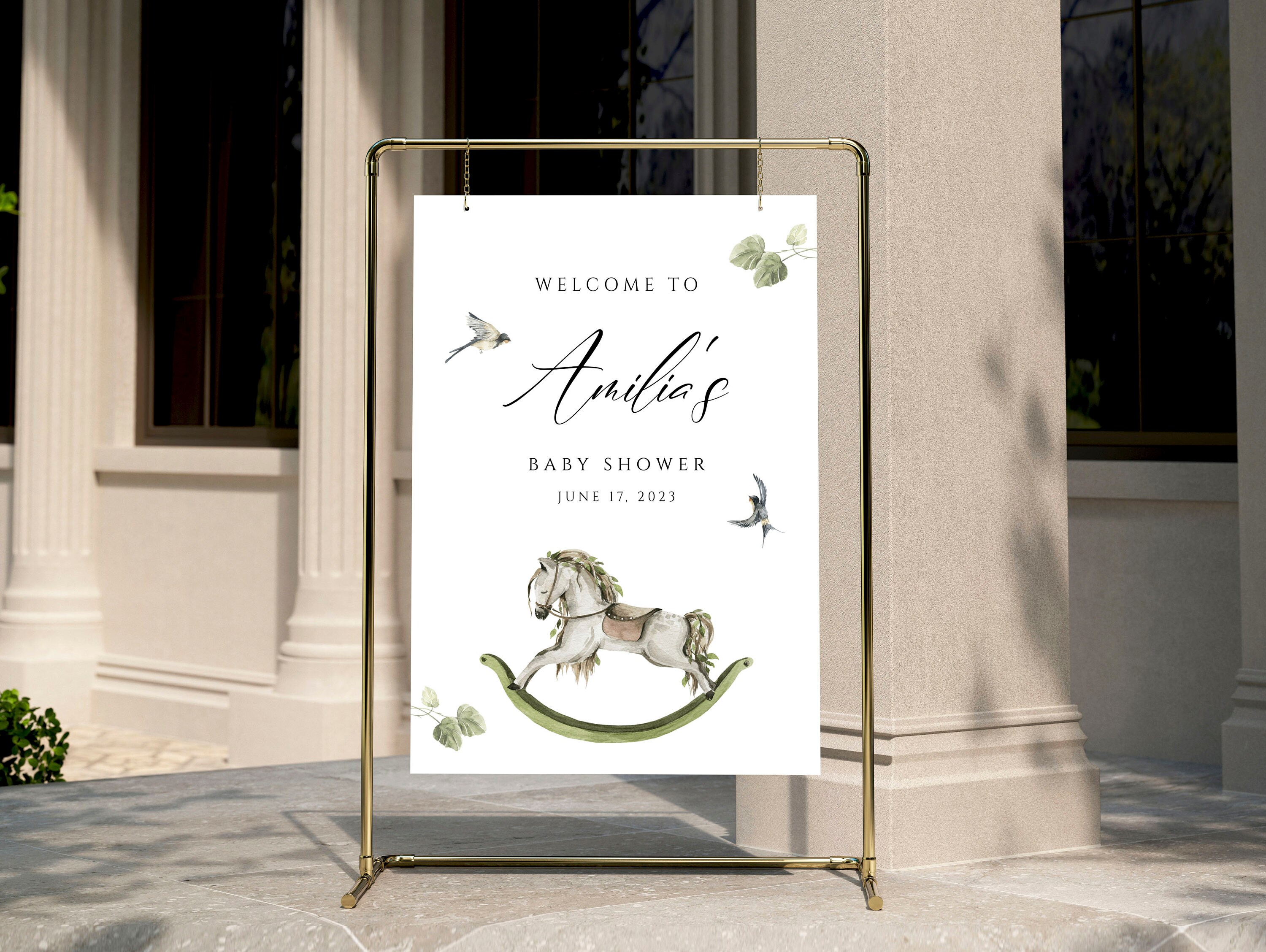 Rocking Horse Baby Shower Welcome Sign, Vintage Toys Baby Shower ...